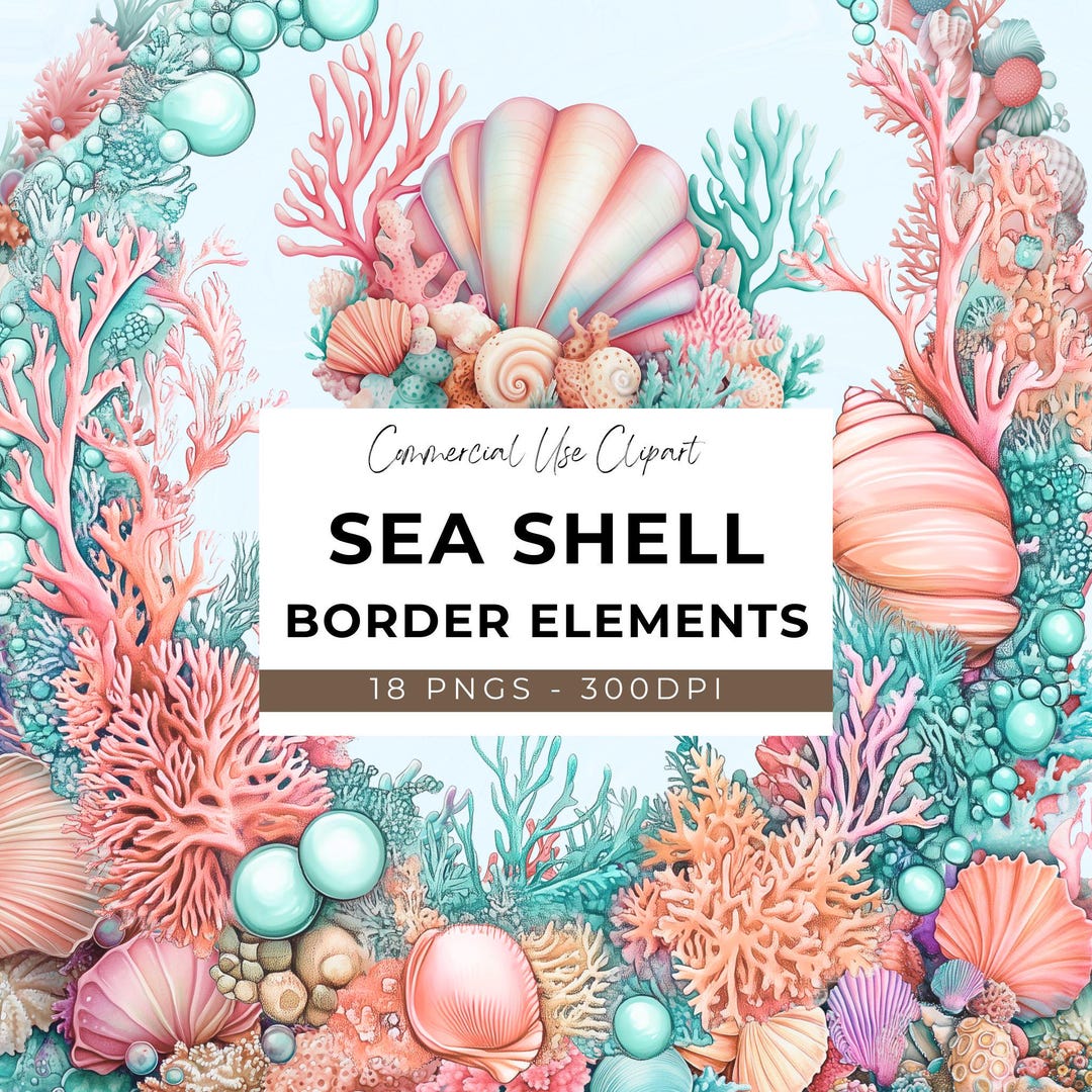 Seashell Border Clipart - 18 Transparent PNG - Instant Download ...