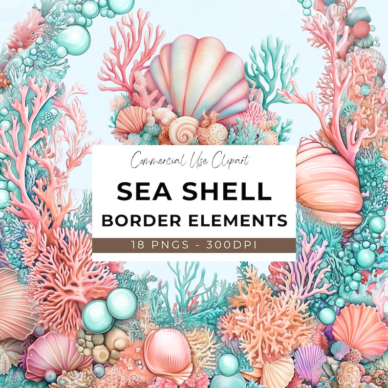Seashell Border Clipart - 18 Transparent PNG - Instant Download ...