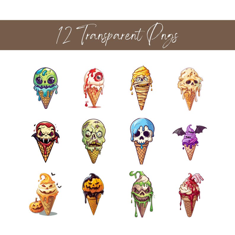 Halloween Ice Cream Clipart - 12 Transparent PNG - Instant Download ...