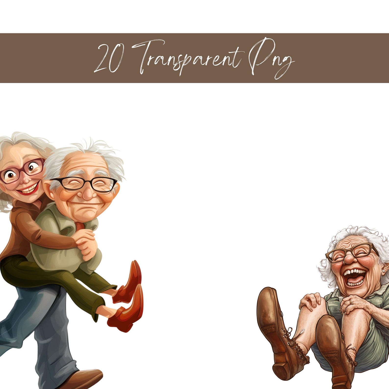 Funny Old People Clipart - 20 Transparent PNG - Instant Download - Body ...