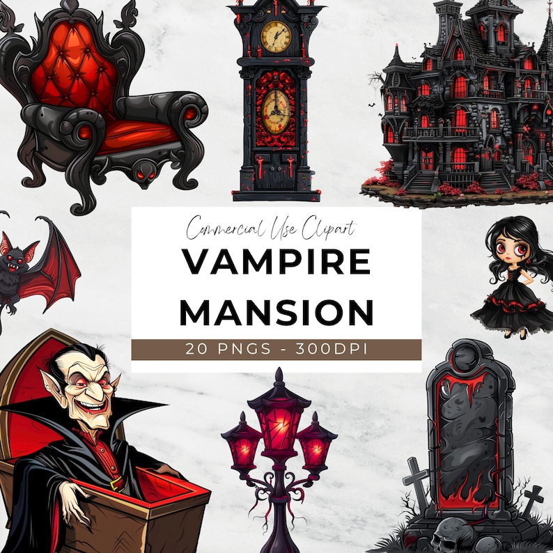 Vampire Mansion Clipart - 20 Transparent PNG - Instant Download ...