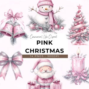 Pink Christmas Clipart - 14 Transparent PNG - Instant Download - Pastel ...