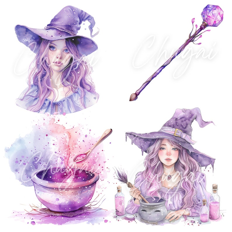 13 PNG Pink Witch Clip Art Transparent Design Craft Card Making Magic ...