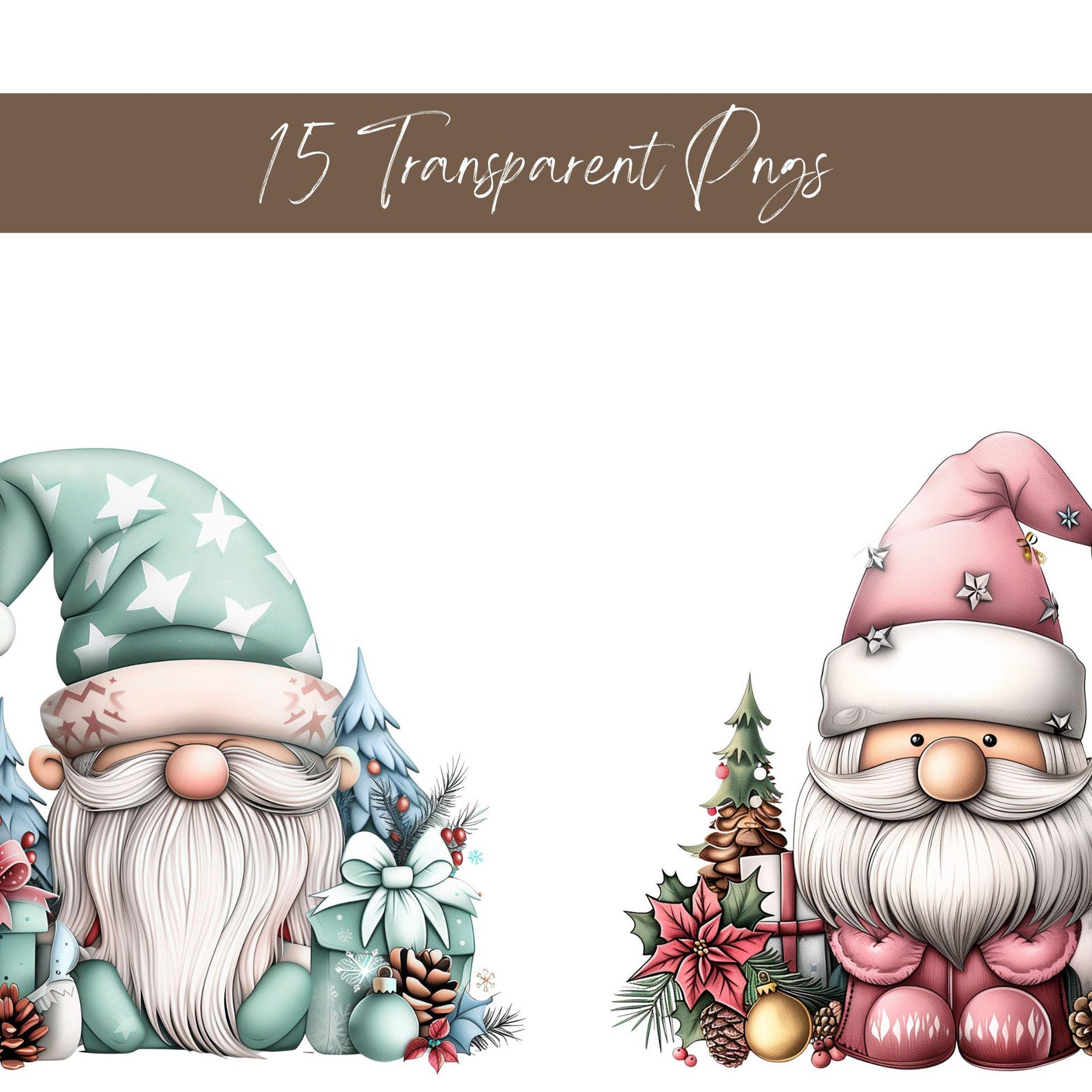 Christmas Gnomes Clipart - 15 Transparent PNG - Instant Download ...