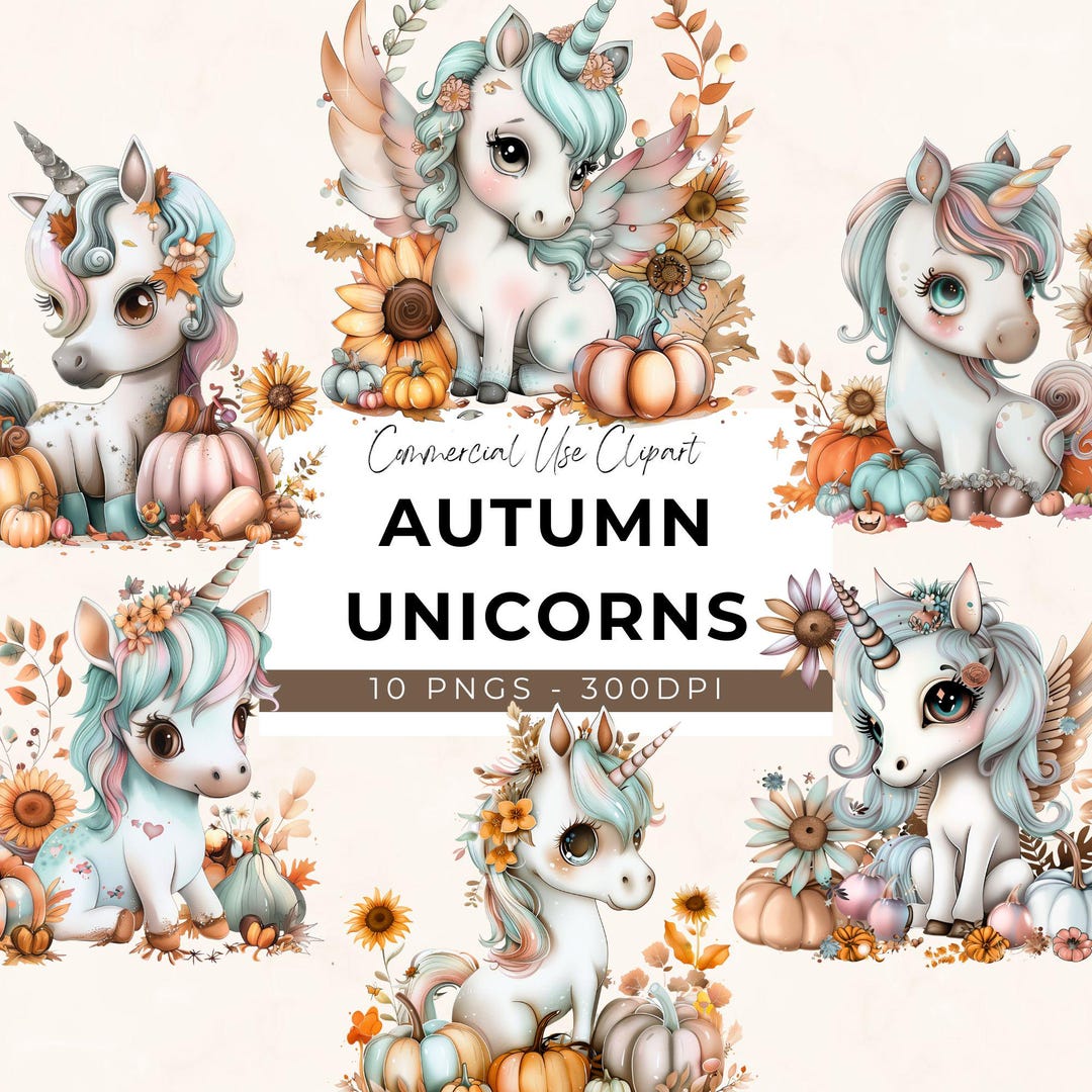 Autumn Unicorns Clipart 10 Transparent PNG Instant Download Fall ...