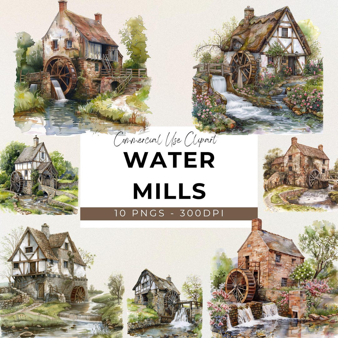 10 PNG - Water Mills Clipart - Transparent - Digital Download - Design ...
