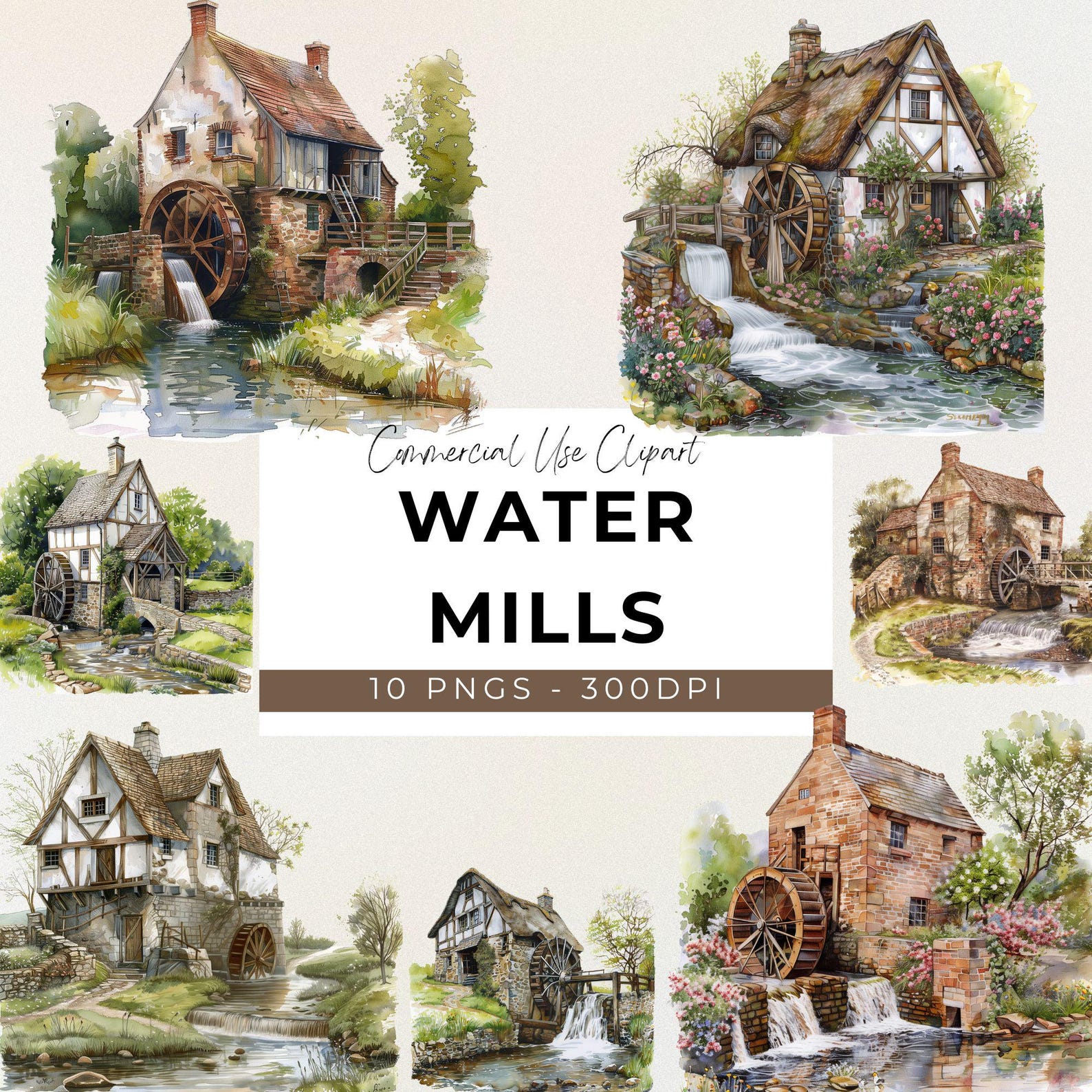 10 PNG - Water Mills Clipart - Transparent - Digital Download - Design ...