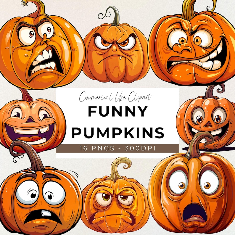 Pumpkin Face Funny Halloween Clipart - 16 Transparent PNG - Instant ...