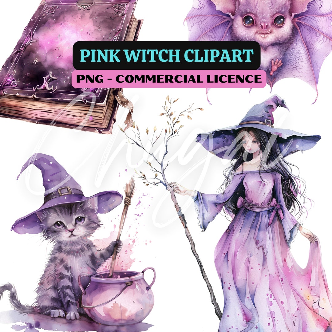 13 PNG Pink Witch Clip Art Transparent Design Craft Card Making Magic ...