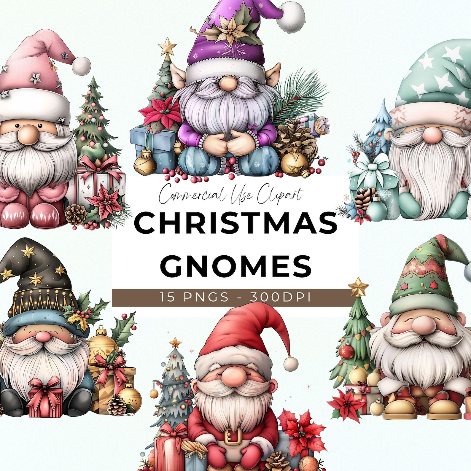 Christmas Gnomes Clipart - 15 Transparent PNG - Instant Download ...