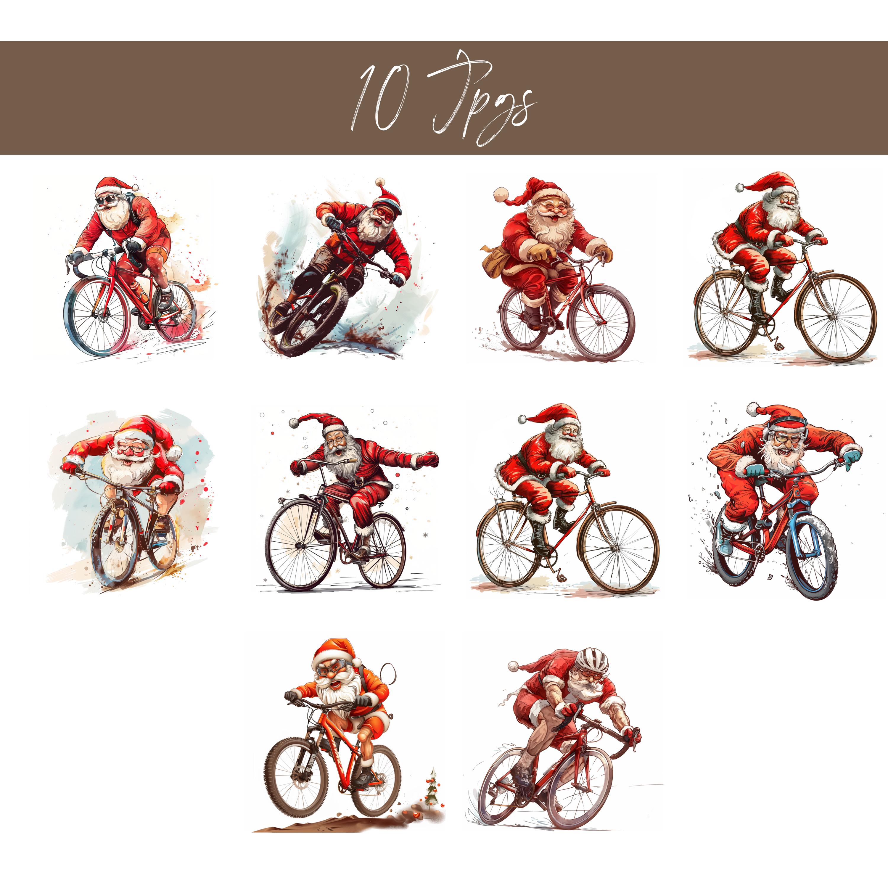 Santa Riding a Bike Clipart - Cycling Father Christmas - Santa Clipart ...