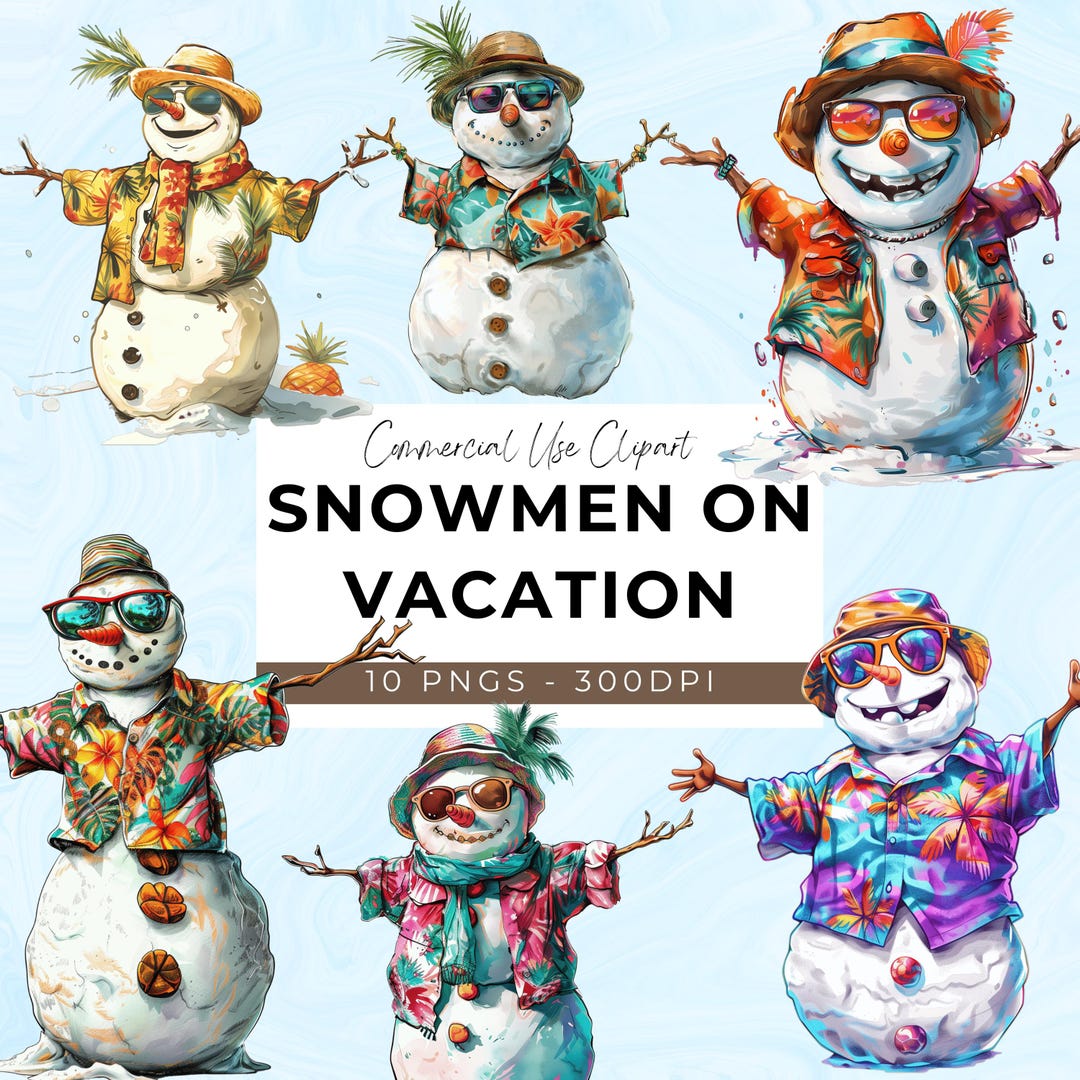 Snowman Clipart Vacation Snowman Cute Instant Download Christmas Card ...