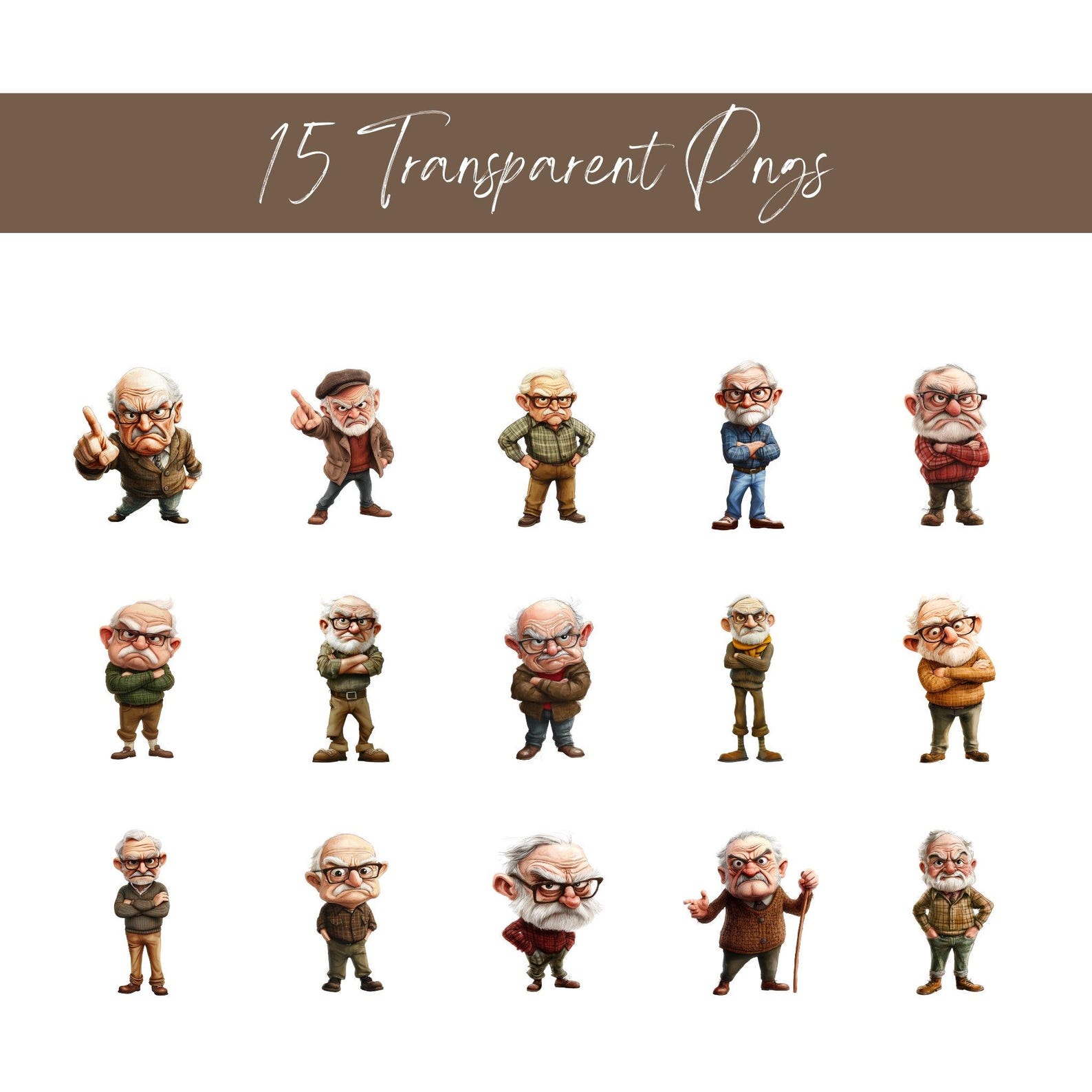 Grumpy Old Men Clipart - 15 Transparent PNG - Instant Download - Funny ...