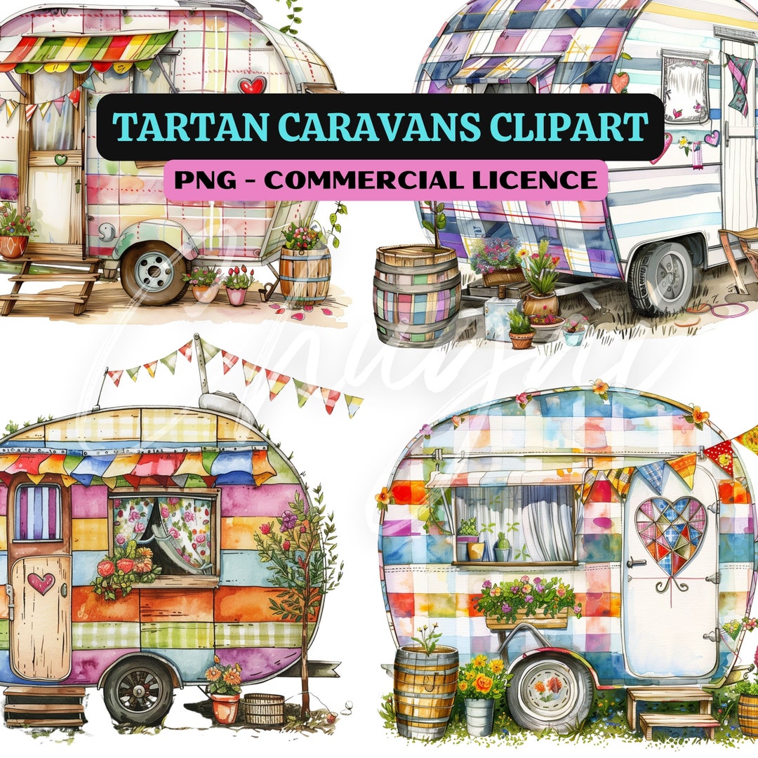 Tartan Caravan Clip Art - 10 PNG - Transparent - Digital Download ...