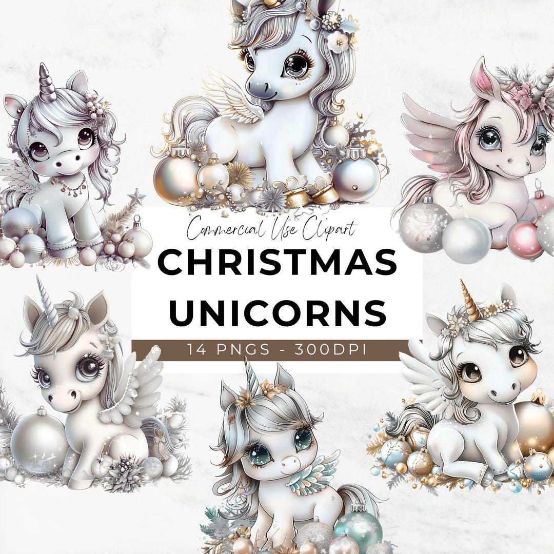 Christmas Unicorn Clipart - 14 Transparent PNG - Instant Download ...