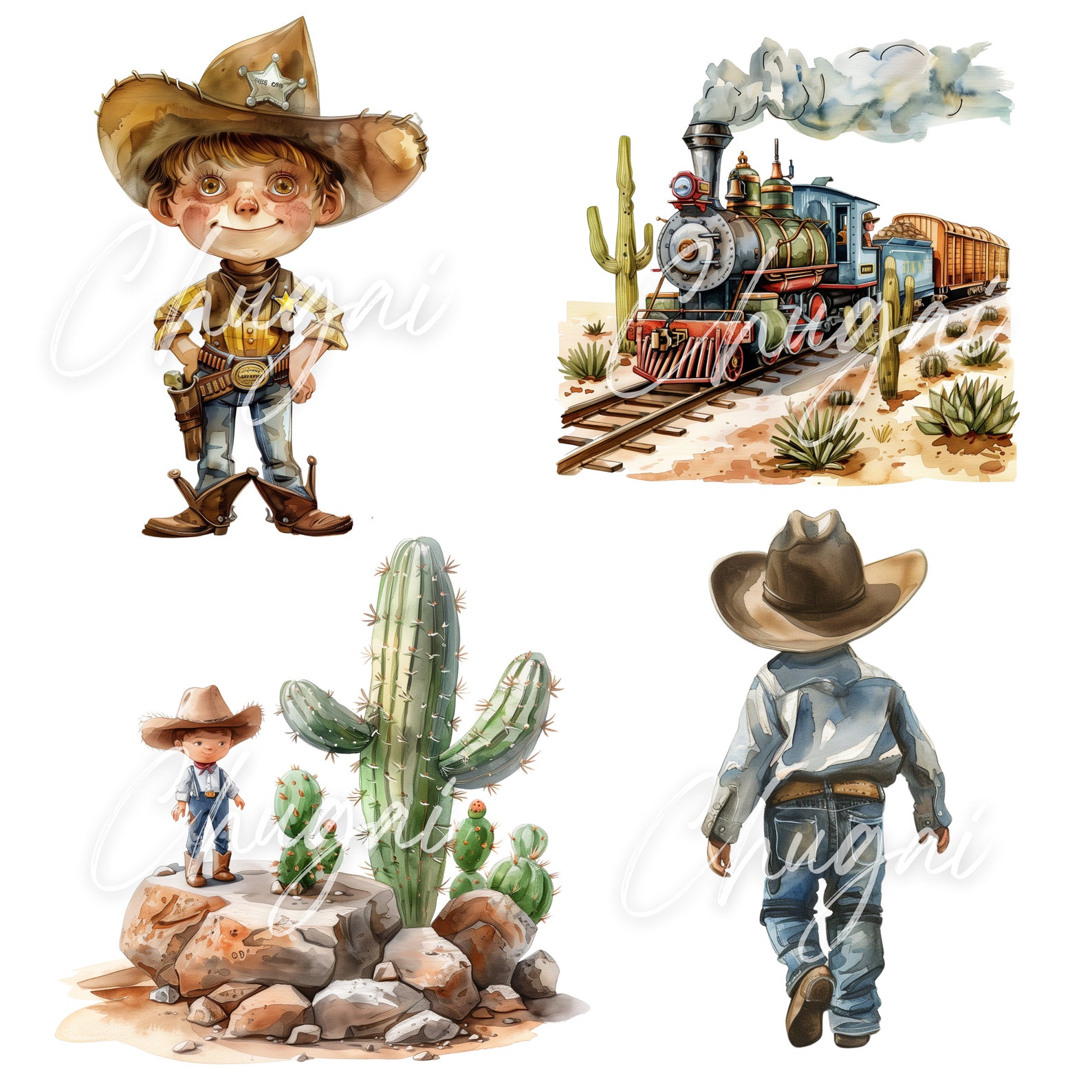 Little Cowboy Clip Art - 15 PNG - Digital Download - Design - Kids ...