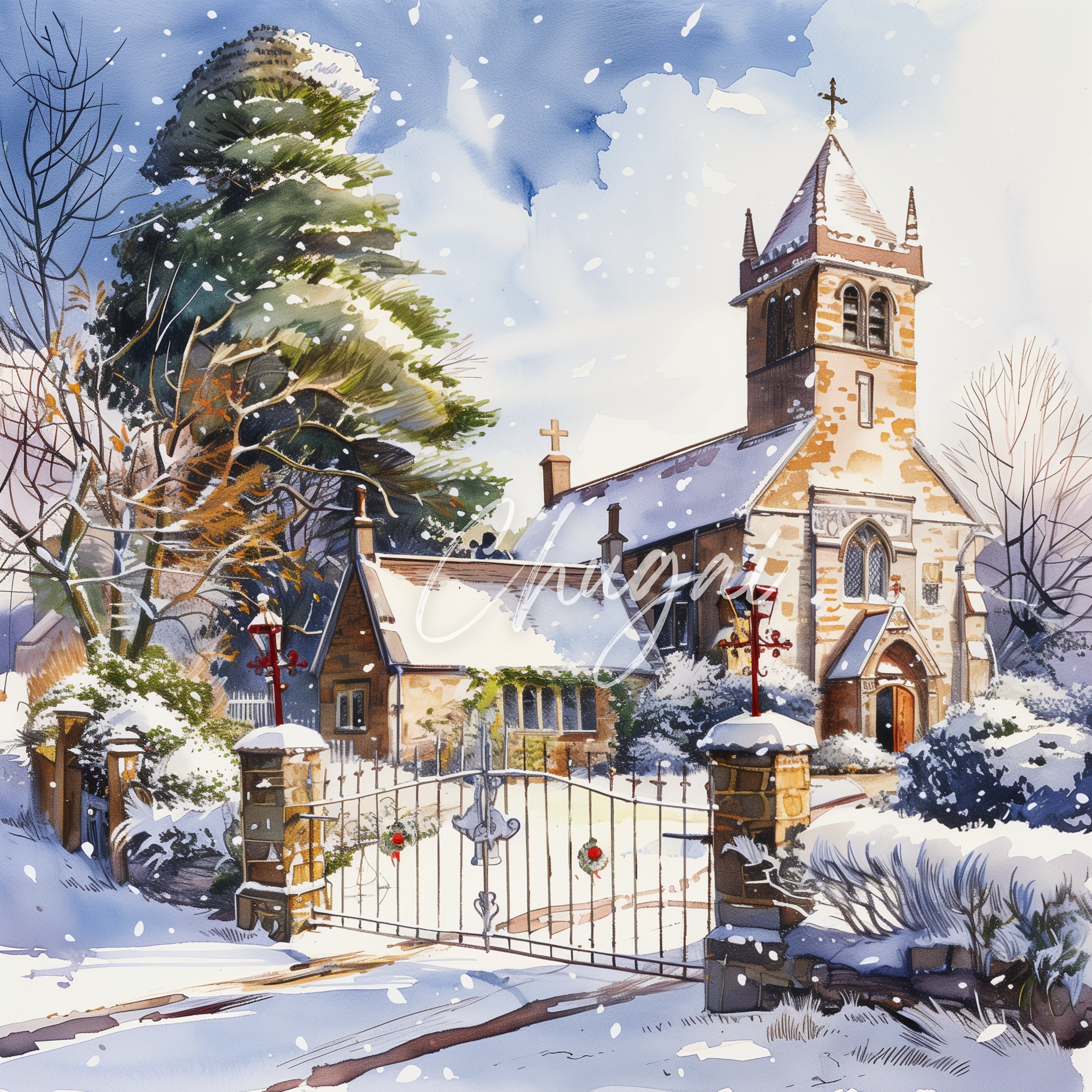 10 JPG - Christmas Churches Digital Art - Instant Download - Christmas ...