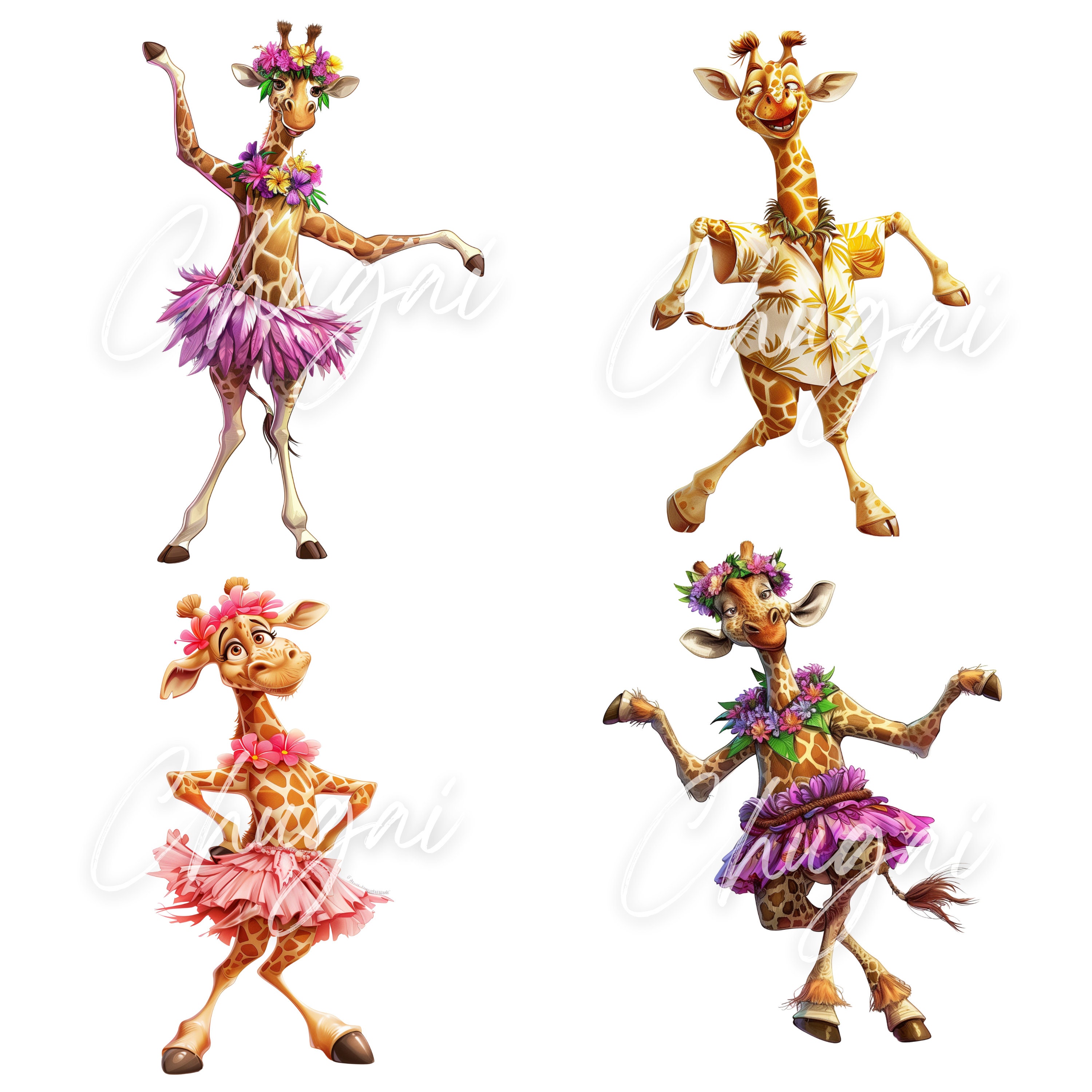 12 PNG Gyrating Giraffes Clipart Transparent Digital Download Design ...