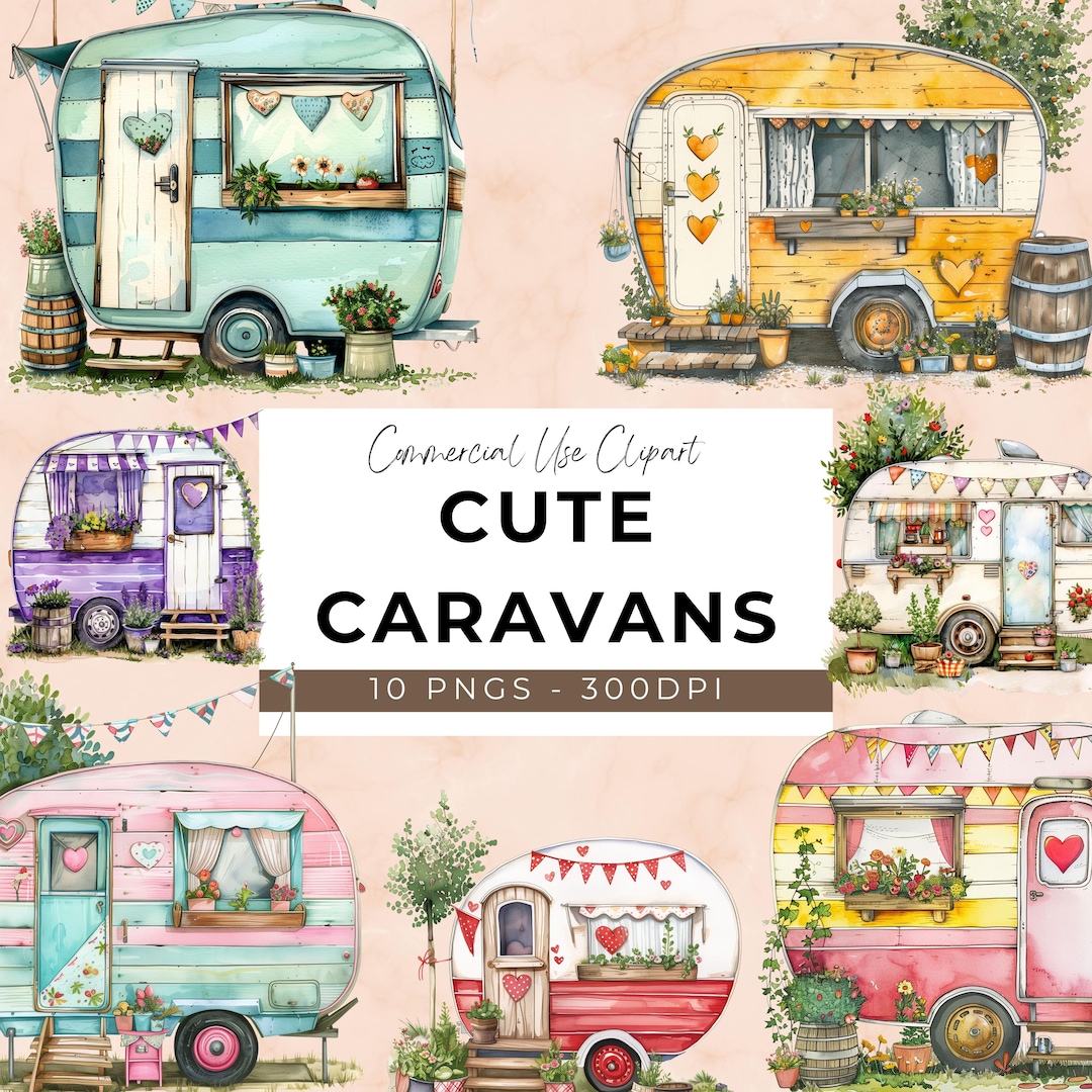 Caravan Clip Art - Transparent PNG - Digital Download - Design - Craft ...