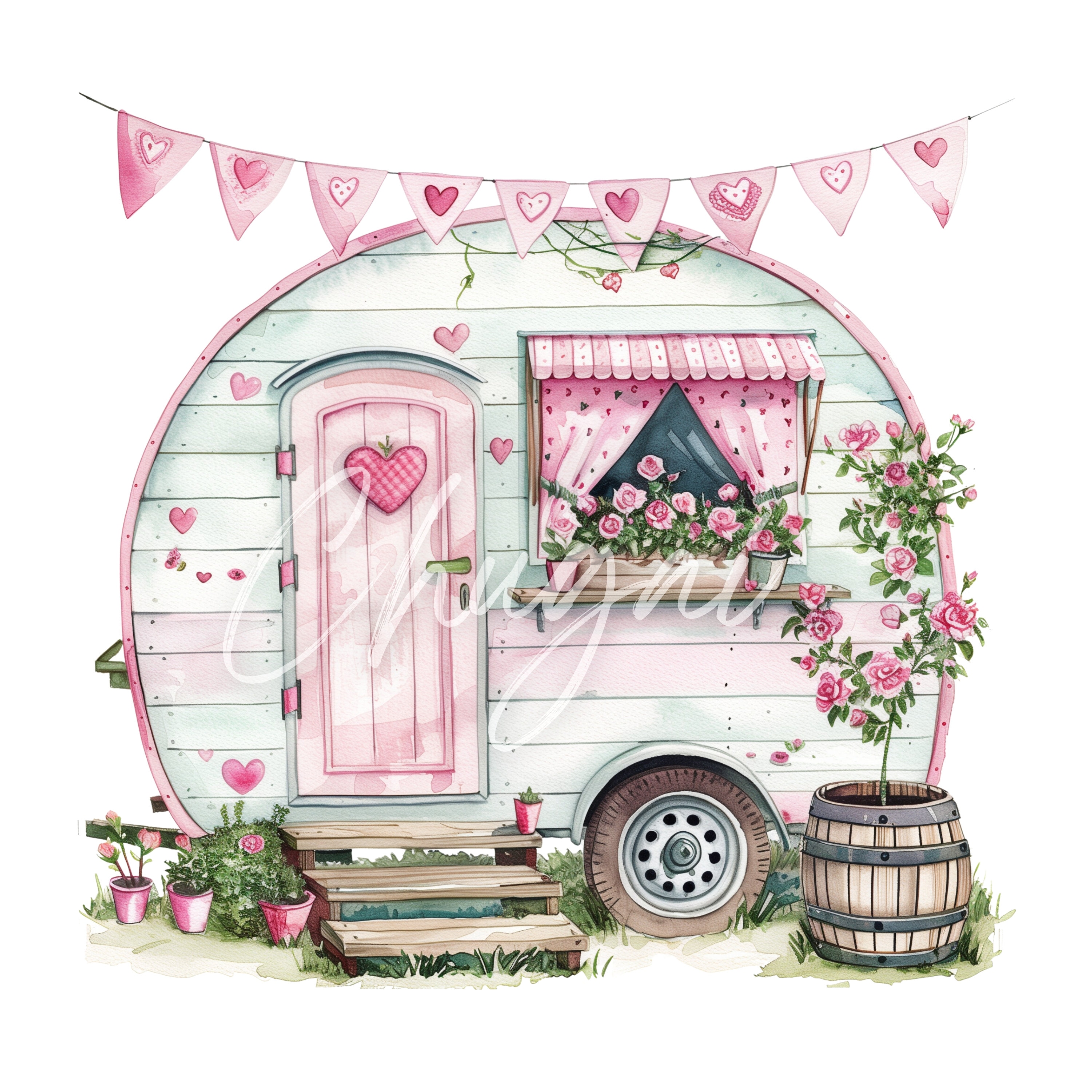 10 PNG - Pink Caravans Clip Art - Transparent - Digital Download ...
