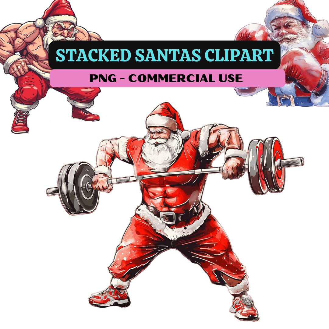 8 PNG Stacked Santa Fitness Father Christmas Clipart Instant Download ...