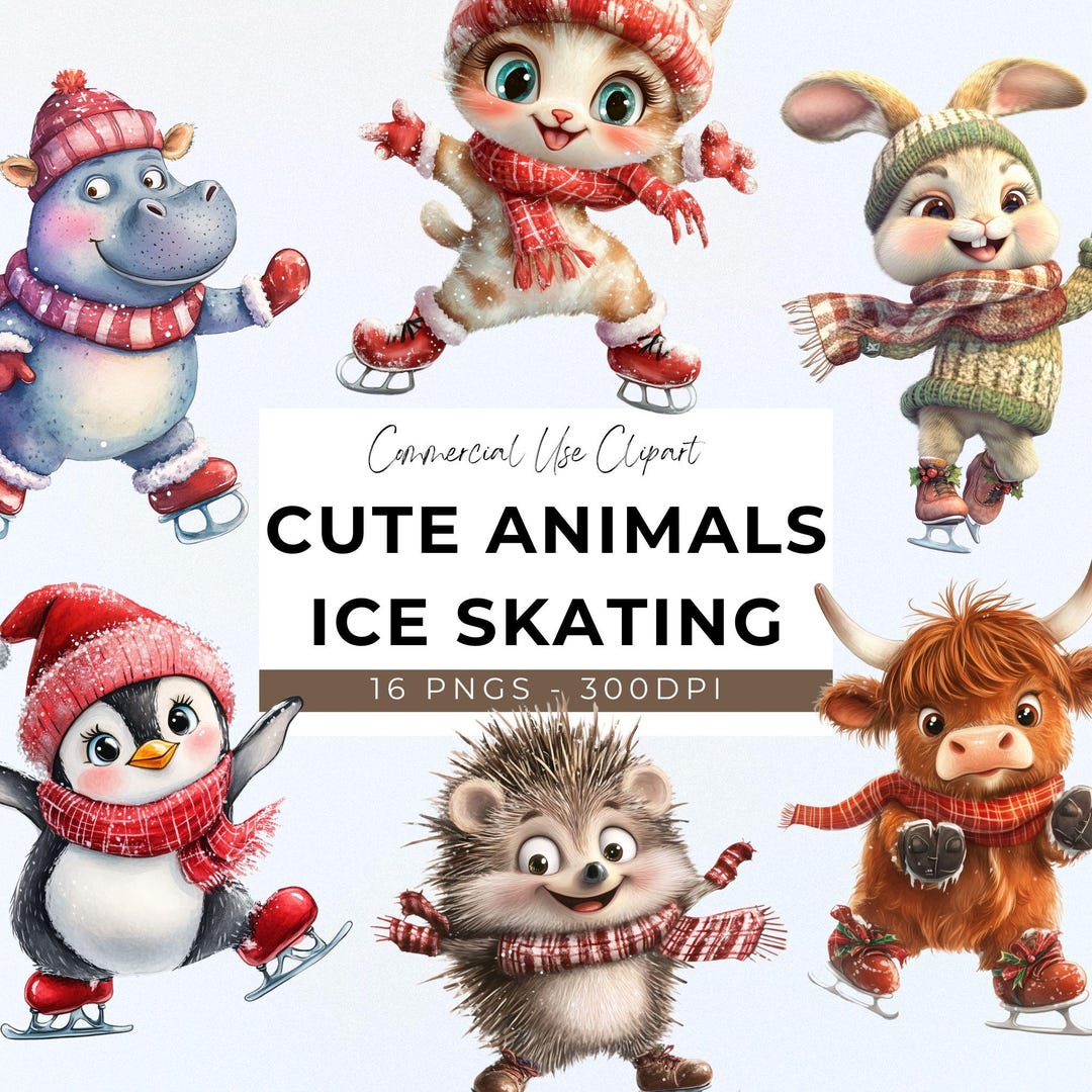 Cute Animals Ice Skating Clipart - 16 Transparent PNG - Instant ...