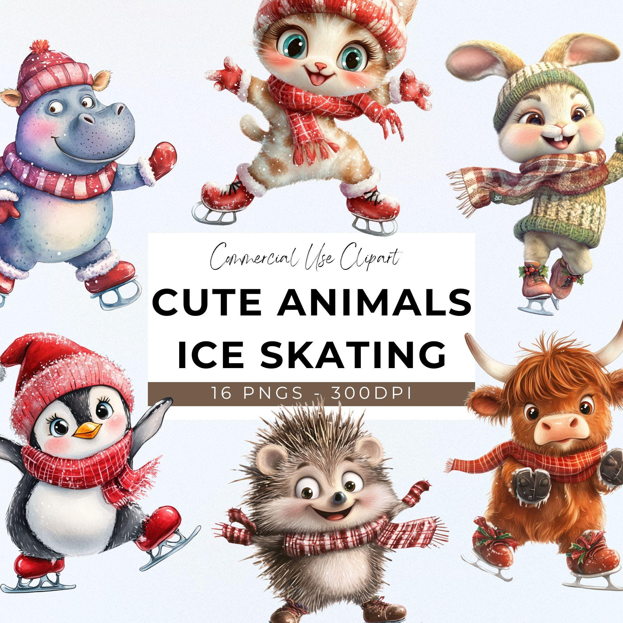 Cute Animals Ice Skating Clipart - 16 Transparent PNG - Instant ...