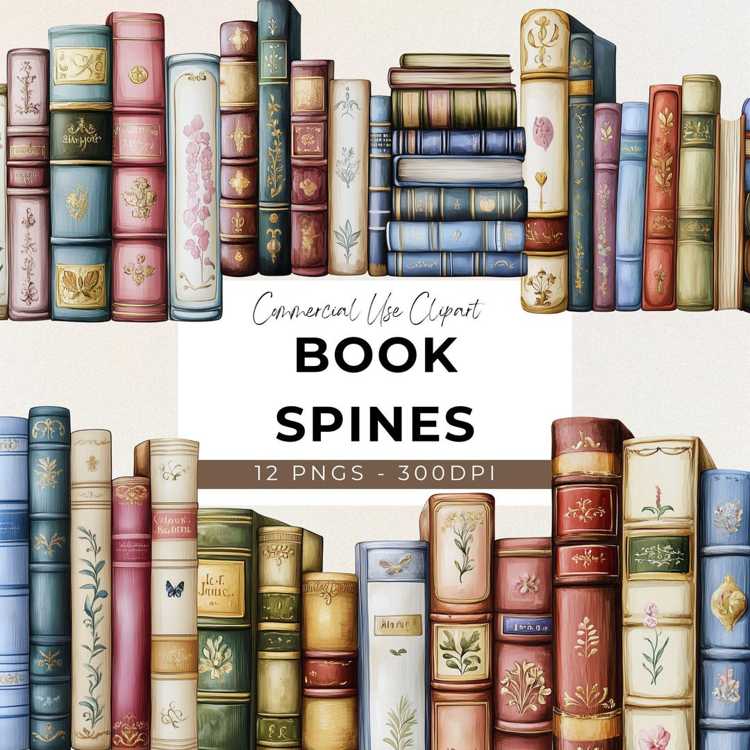 Book Spine Clipart - 10 Transparent PNG - Digital Download - Library ...