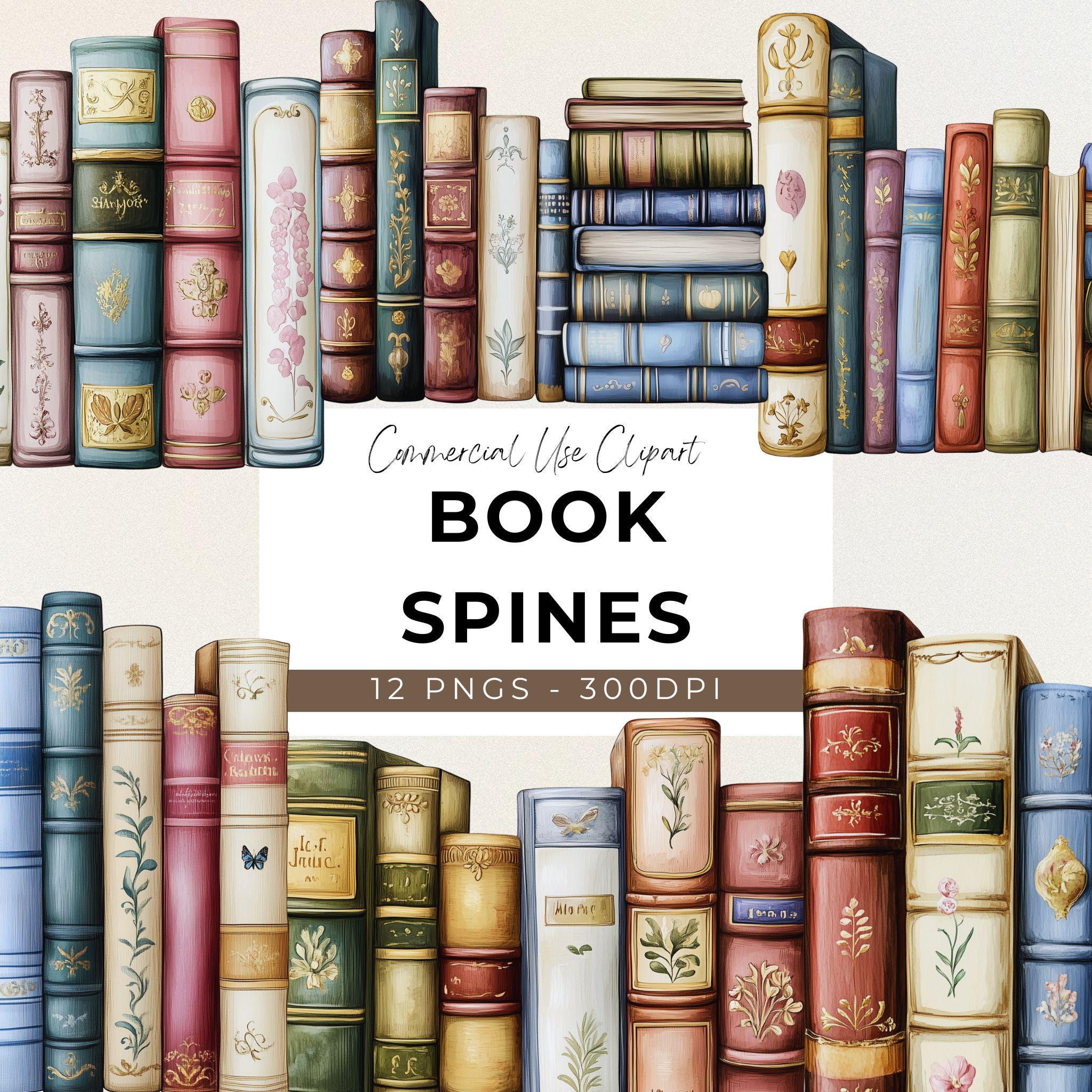 Book Spine Clipart - 10 Transparent PNG - Digital Download - Library ...