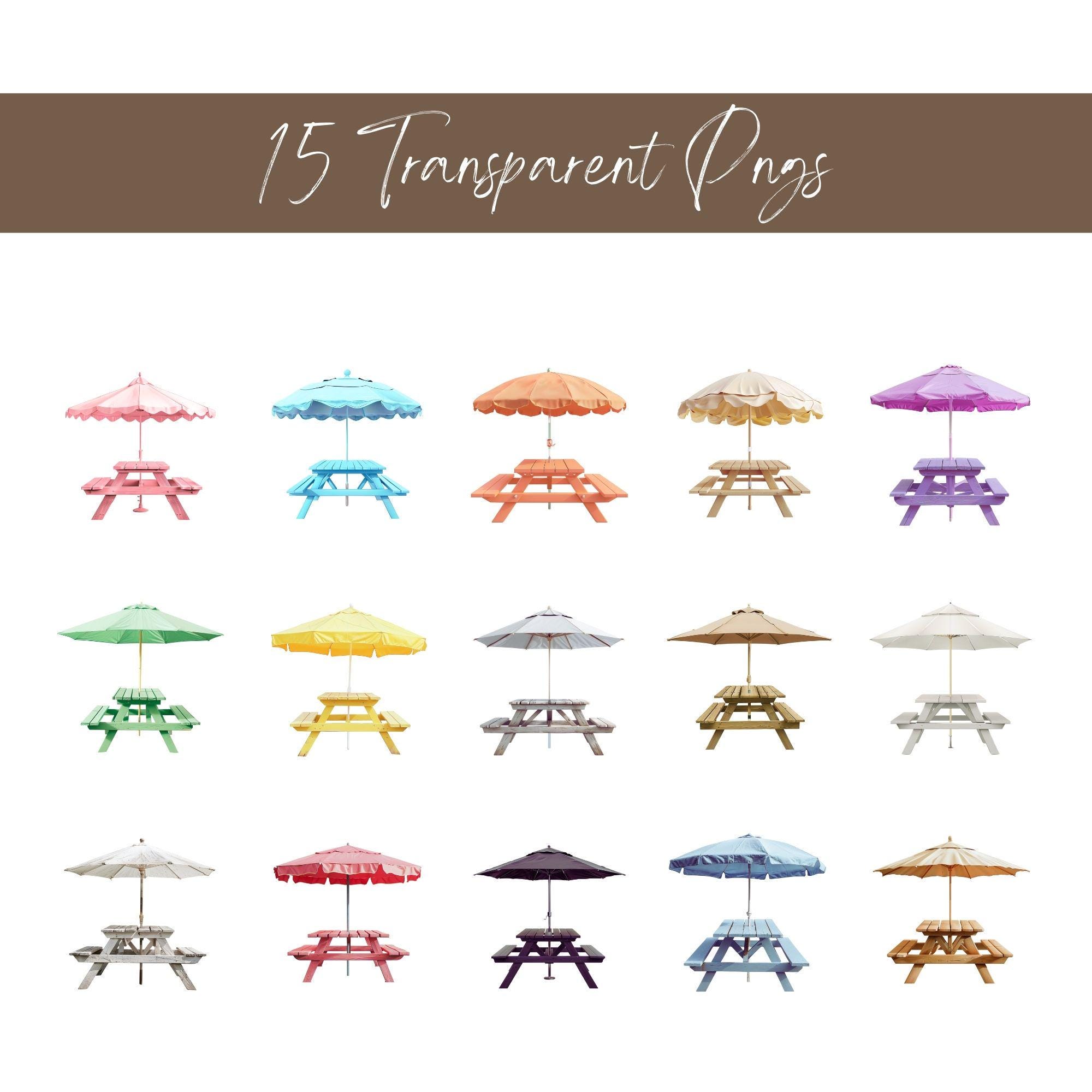 Colourful Picnic Benches Clipart - 15 Transparent PNG - Instant Download - Picnic Table Summer ...