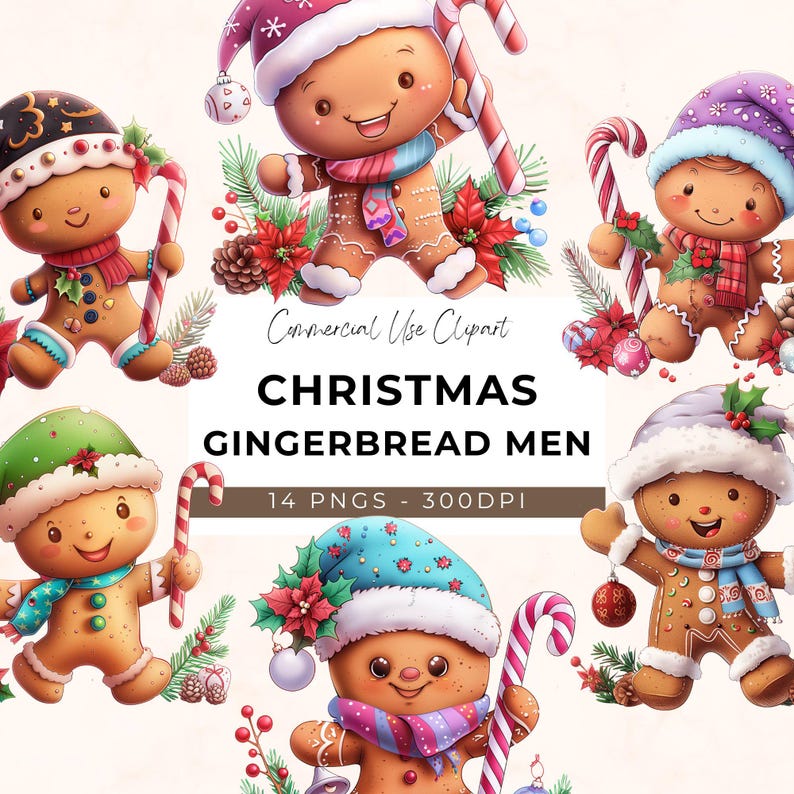 Christmas Gingerbread Men Clipart 14 Transparent PNG Instant Download ...