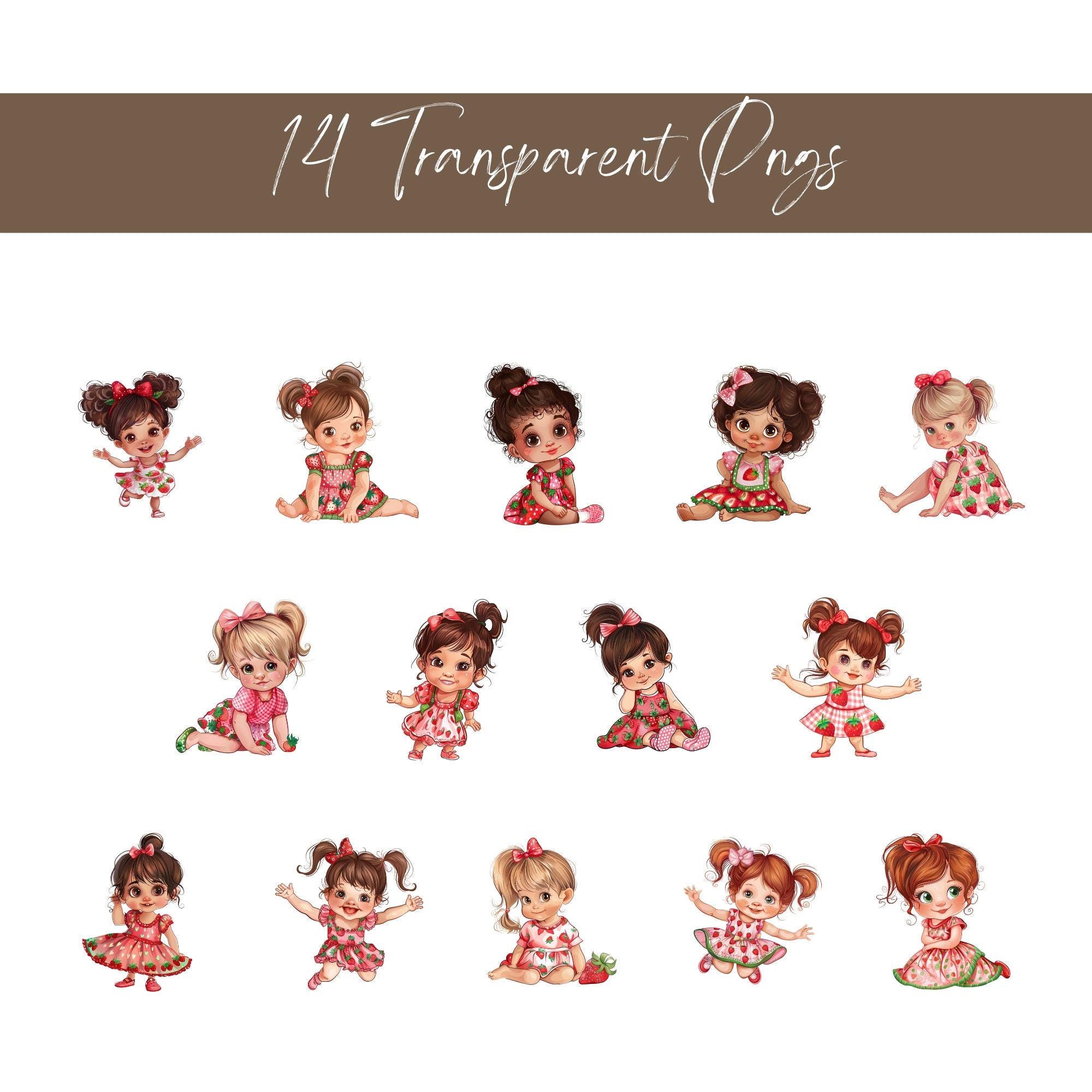 Cute Strawberry Baby Girl Clipart 14 Transparent PNG Instant Download ...