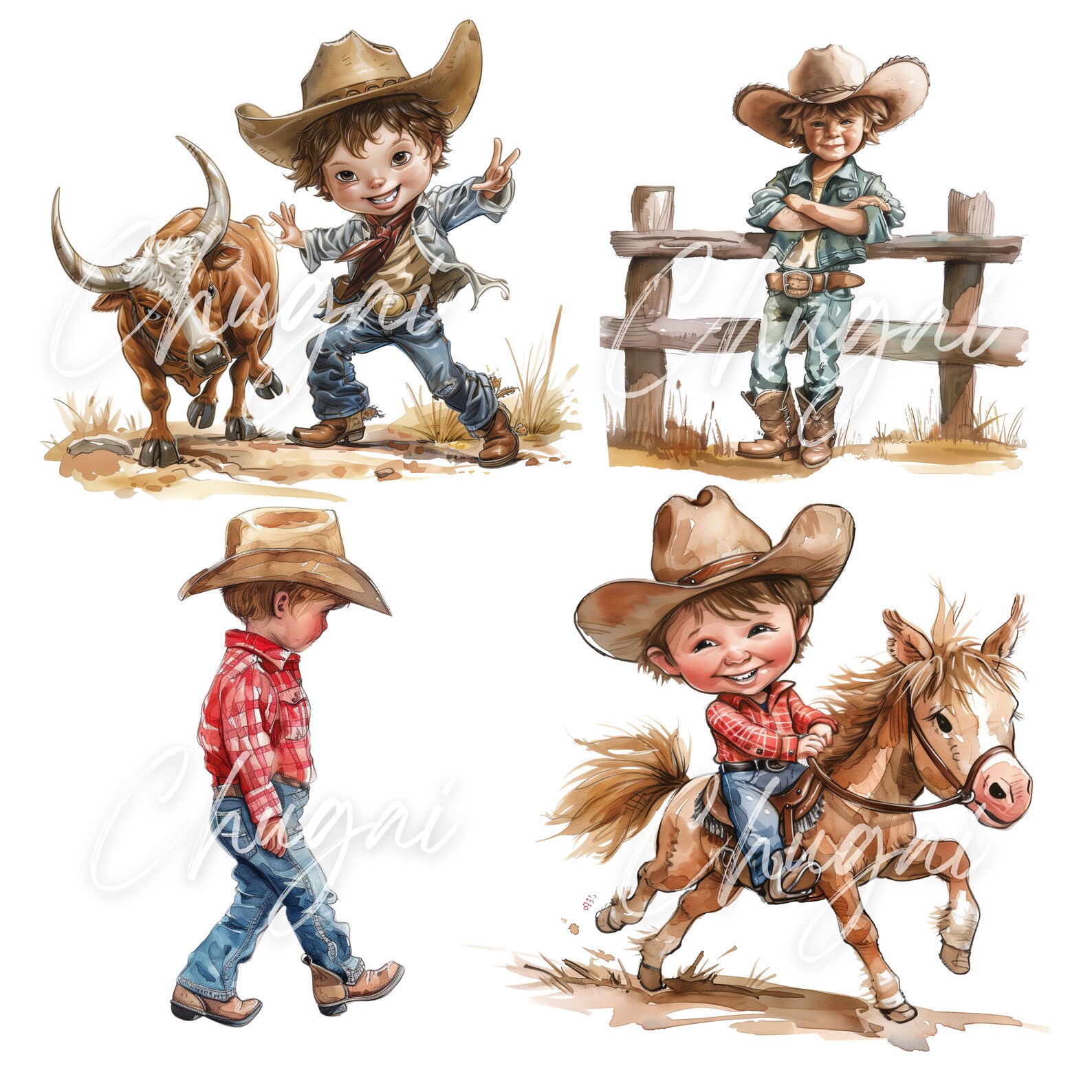 Little Cowboy Clip Art - 15 PNG - Digital Download - Design - Kids ...
