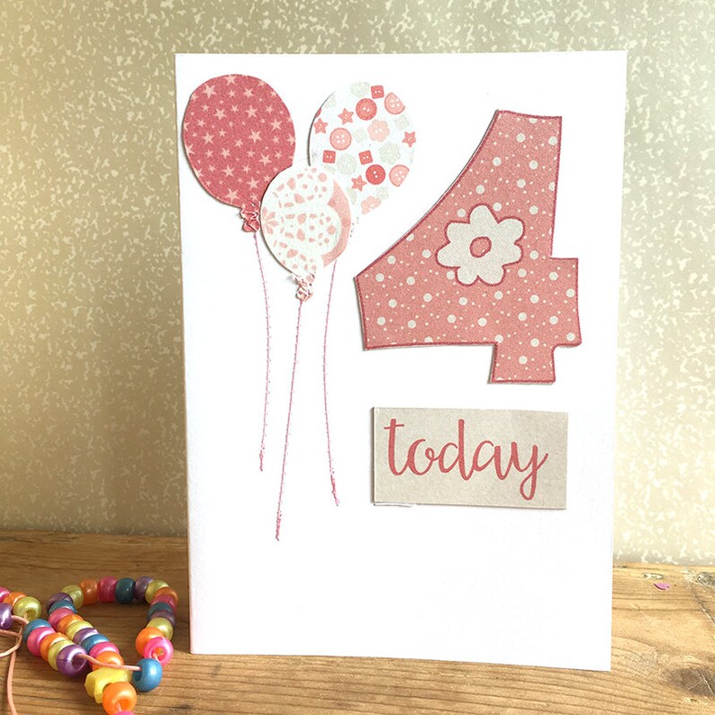 Age 4 card 4th birthday card handmade card. | Etsy