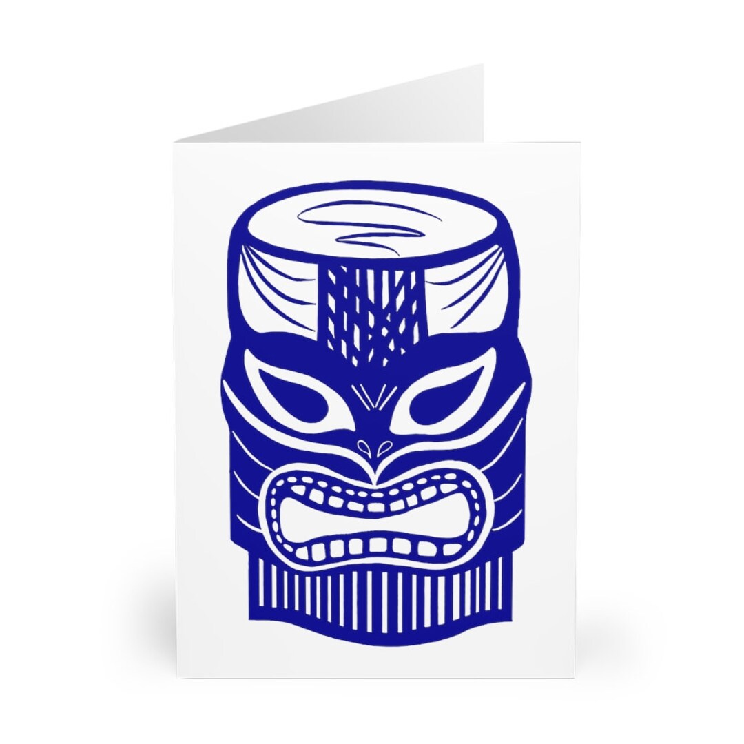 Navy Tiki Design Greeting Card, Note and Gift Card, Tiki Blank Card ...