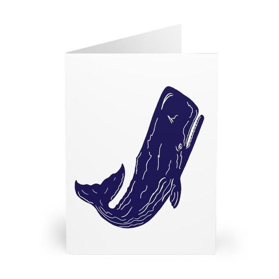 Navy Nantucket Style Whale Nautical Greeting Whale Note - Etsy