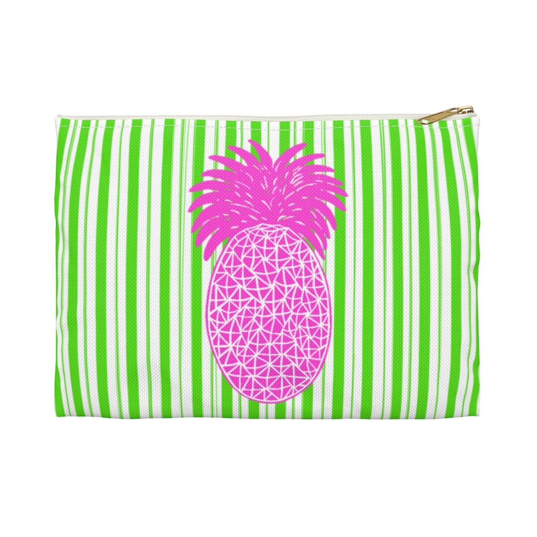 Pink Pineapple Accessory Pouch: Green Stripe Cosmetic Bag - Etsy