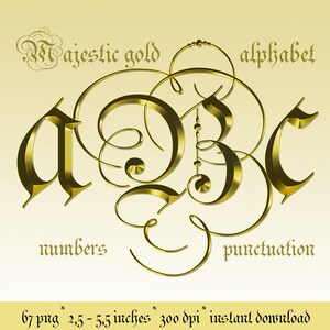 Majestic Gold Digital Alphabet Clipart Golden Wedding Font | Etsy