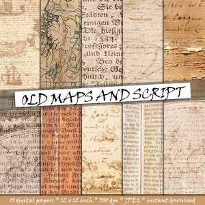 Old Maps and Script Digital Paper: Vintage Digital Maps - Etsy