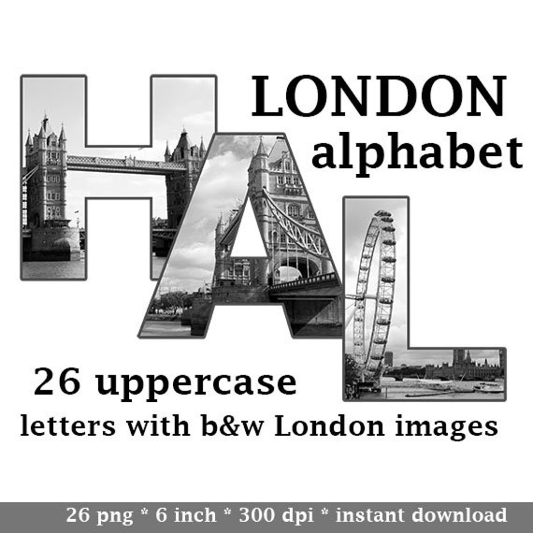 London Black and White Digital Alphabet, 26 Capital Letters With ...