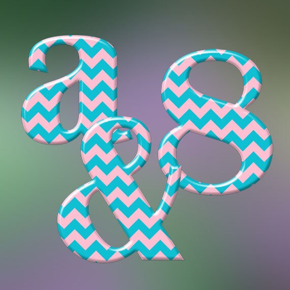 Blue and pink pastel chevron alphabet clipart chevron font | Etsy