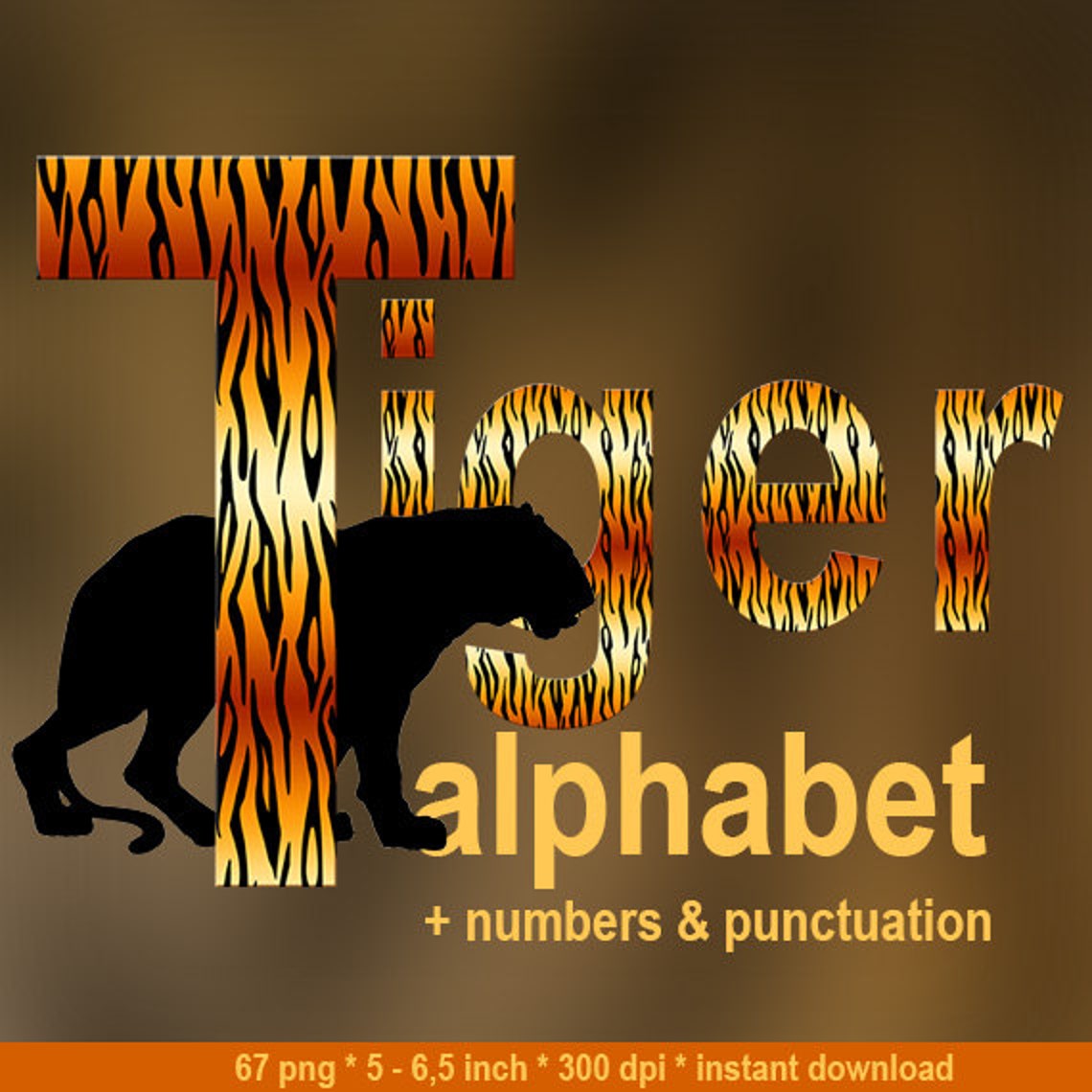 Tiger fur pattern alphabet clipart digital animal print font | Etsy