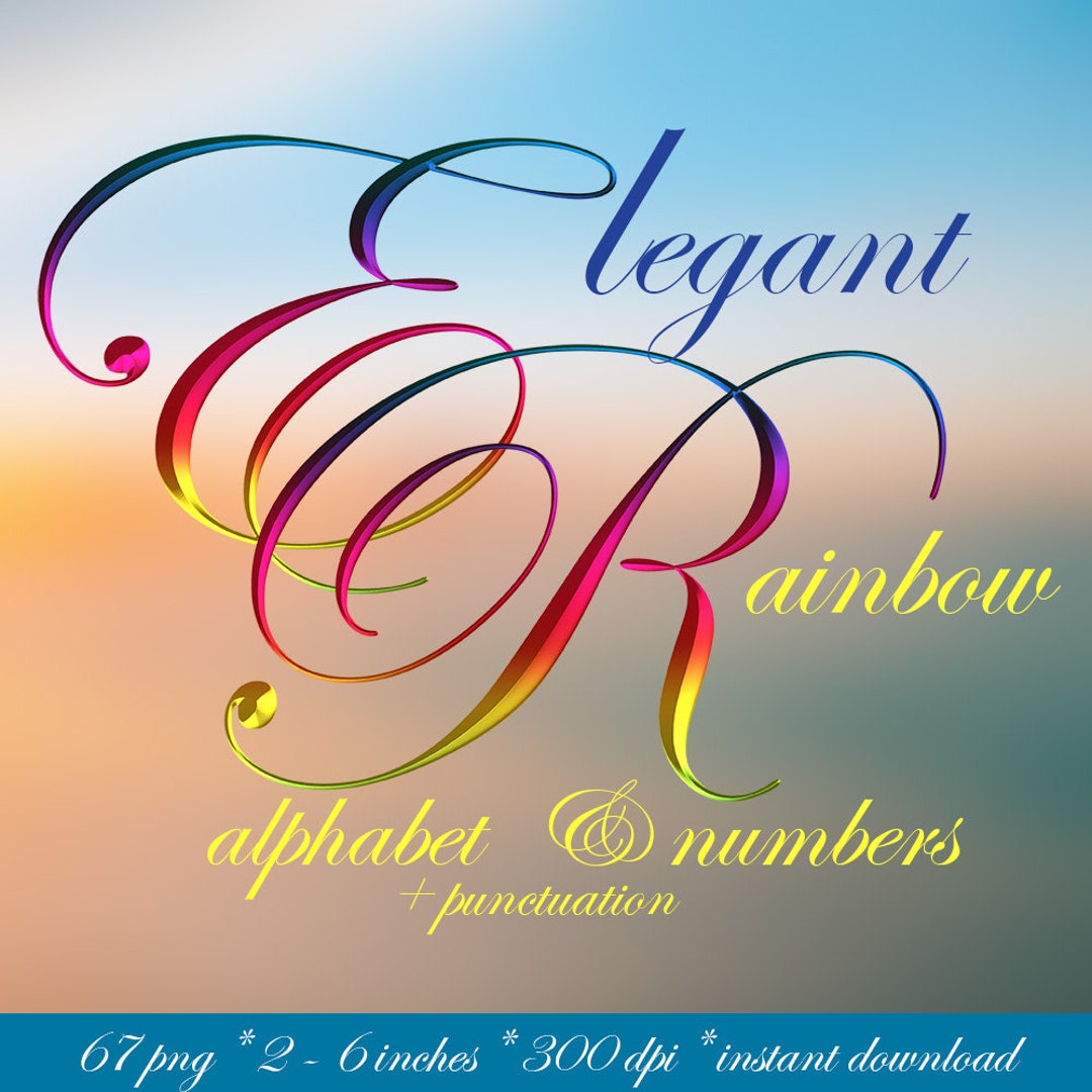 Elegant Rainbow Digital Alphabet Clipart, Colorful Font With Capital ...