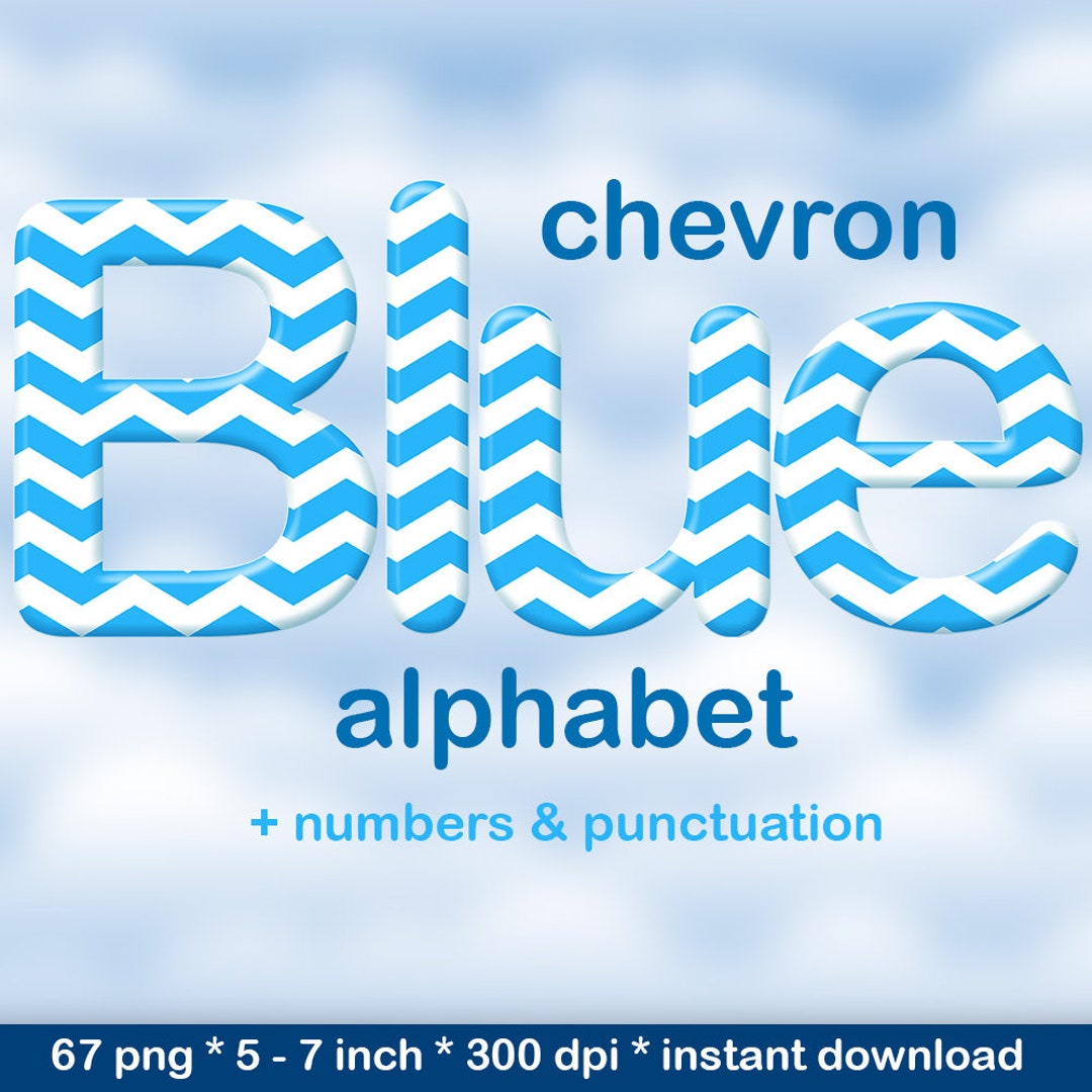 Blue Chevron Digital Alphabet Clipart Printable Chevron Font - Etsy