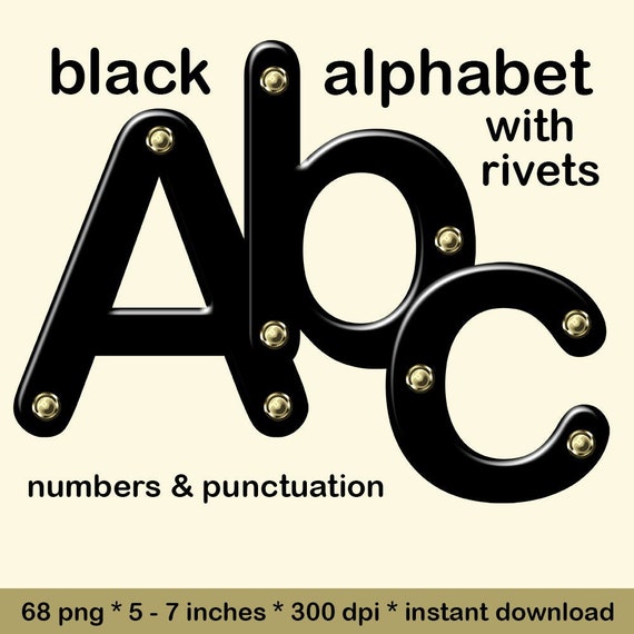Black Digital Alphabet With Rivets Printable Black Font With - Etsy