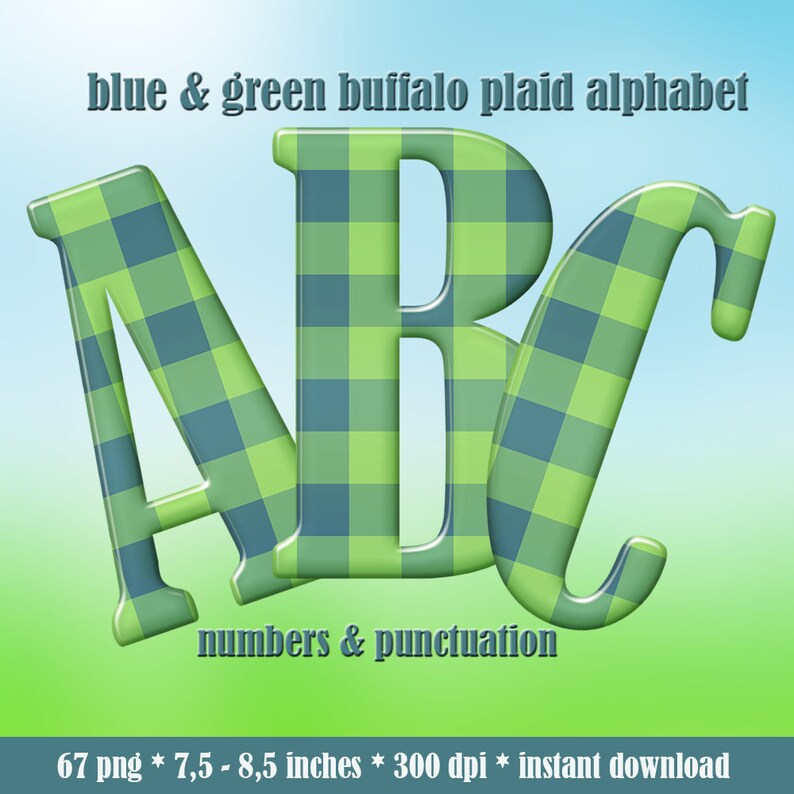 Blue and Green Plaid Digital Alphabet Clipart Checkers Font | Etsy