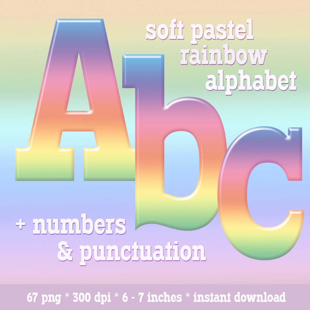 Pastel Rainbow Digital Alphabet Clipart, Colorful Font With Capital and ...
