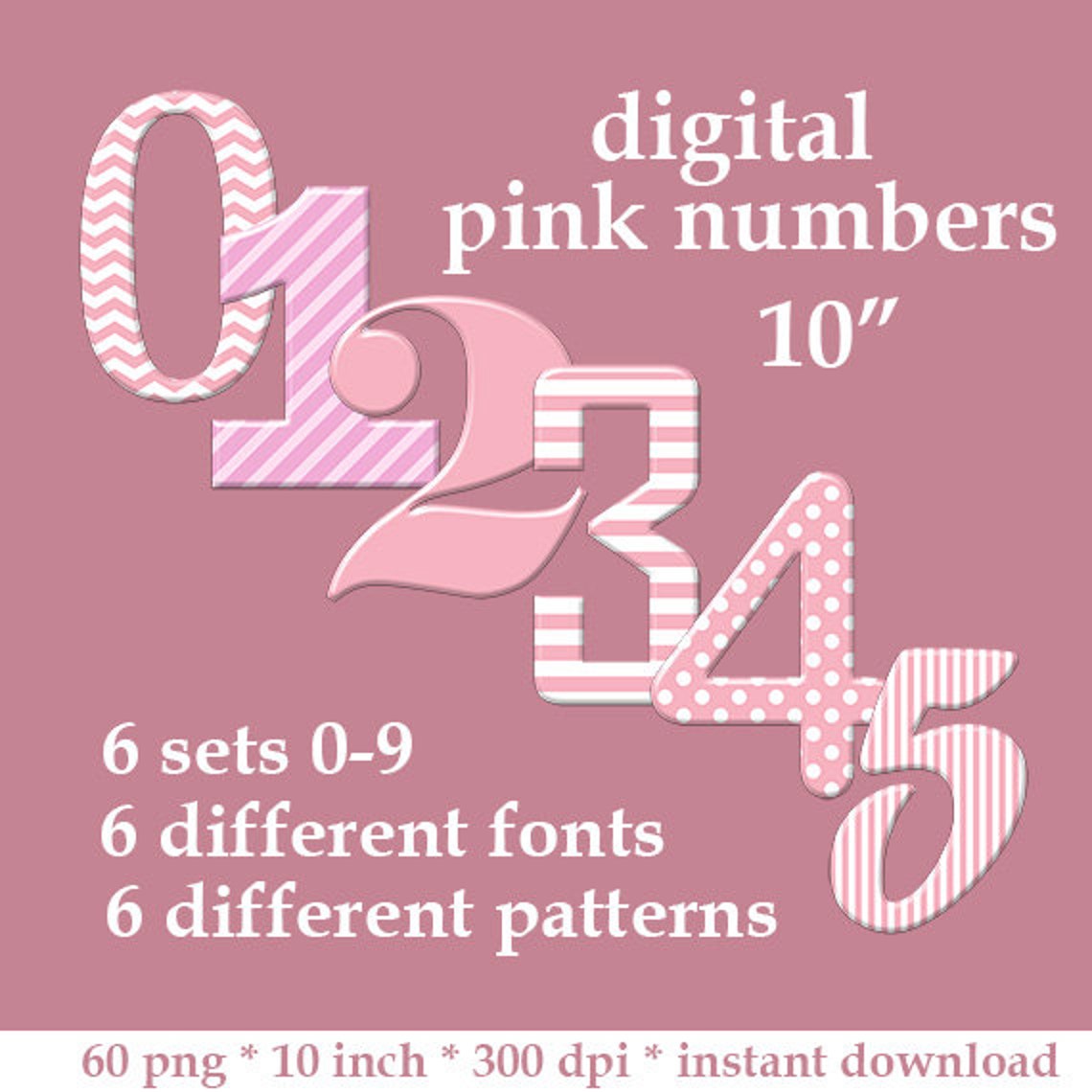 Pink numbers sets pink numbers in 6 different fonts baby | Etsy