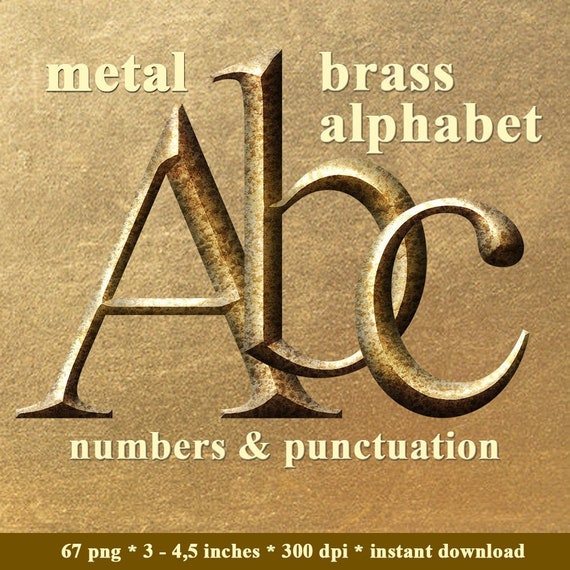 Iron Brass Alphabet Clipart Metal Letters Printable Font - Etsy