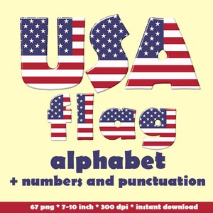 American Flag Alphabet Clipart Patriotic Blue Red and White - Etsy